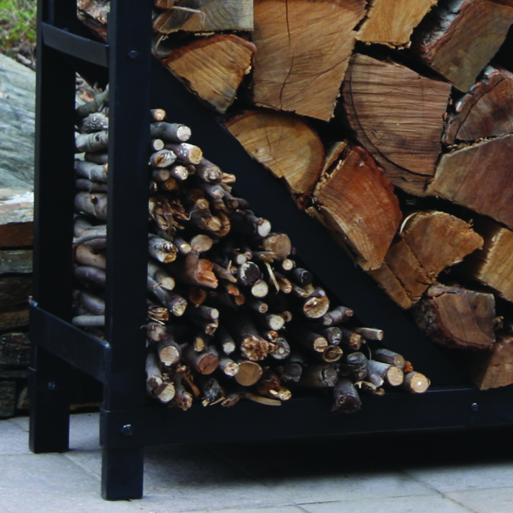 20ft Outdoor Firewood Rack – Straight Side With Storage Crib