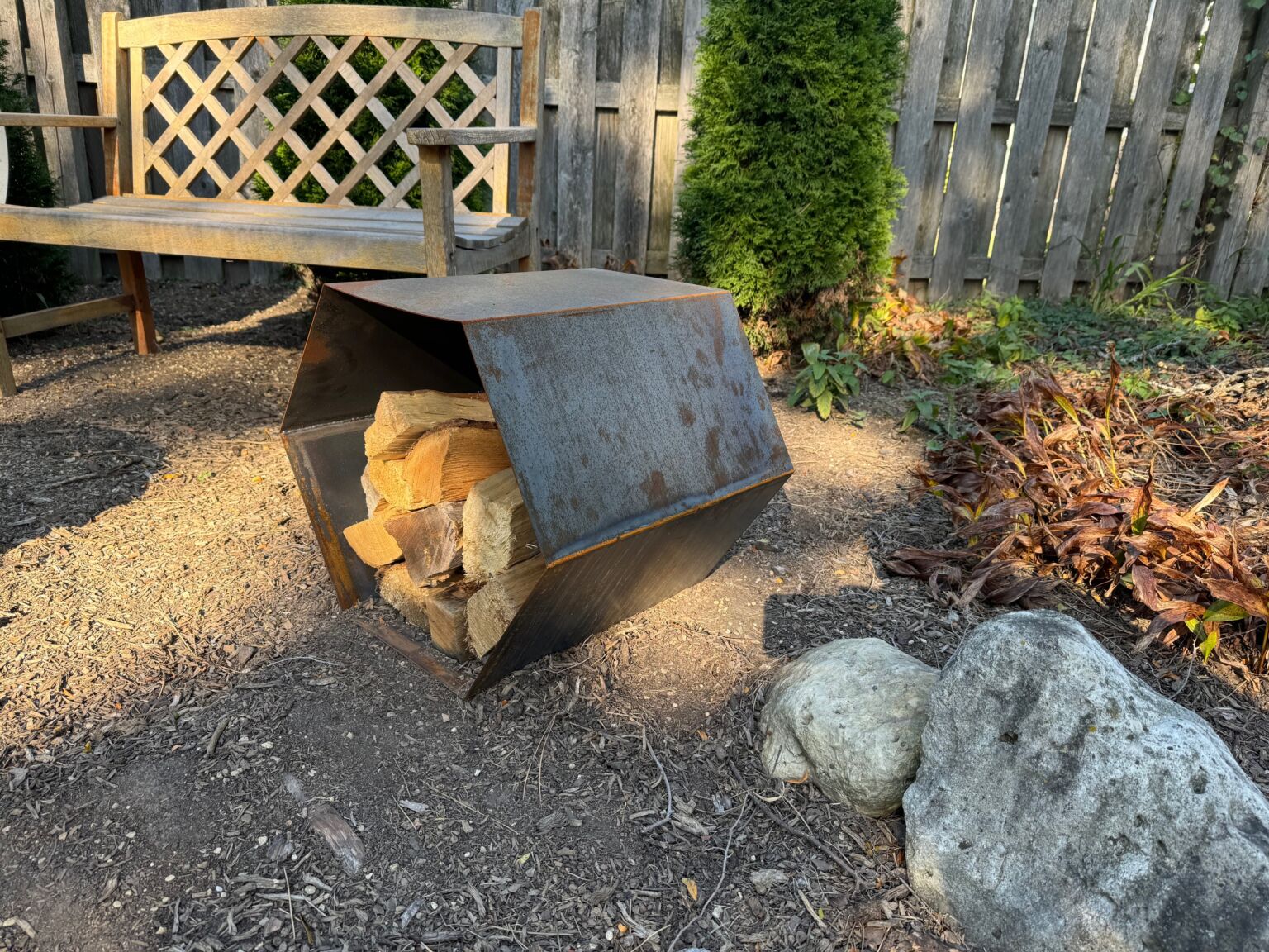 Corten Steel Hexagon Firewood Log Holder – Modern & Durable