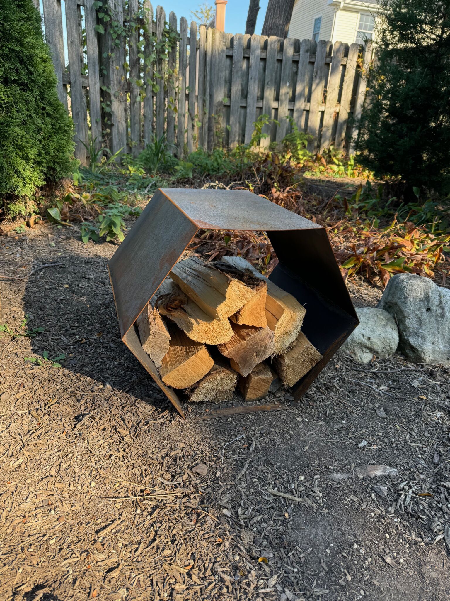 Corten Steel Hexagon Firewood Log Holder – Modern & Durable
